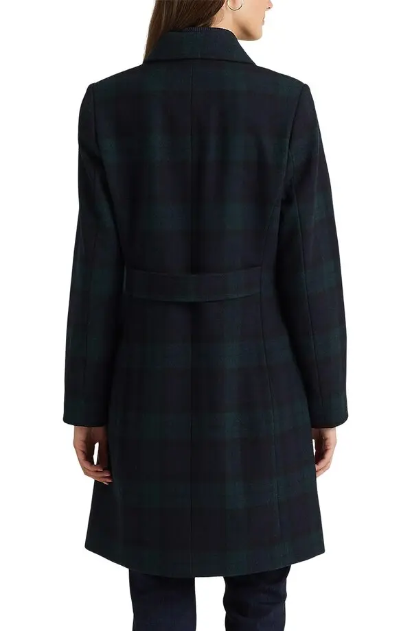 Ralph Lauren Plaid Wool Blend Coat In Black Watch - 50% Off